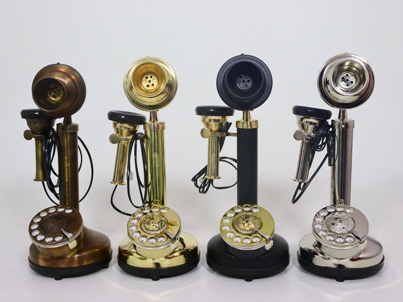 Brass Candlestick Telephone – 1920s Style Rotary Dial Landline, Home ...