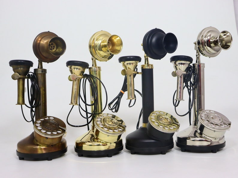 Brass Candlestick Telephone – 1920s Style Rotary Dial Landline, Home ...