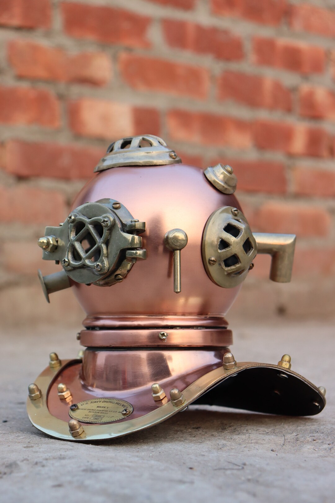 Copper & Brass Mini Scuba Diving Helmet Replica – US Navy Mark V Decor ...