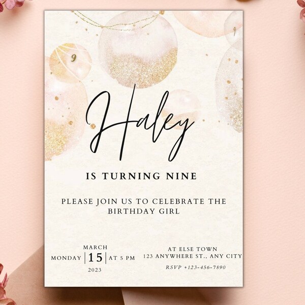 EDITABLE Balloon Birthday Invitation Template INSTANT DOWNLOAD Editable ...