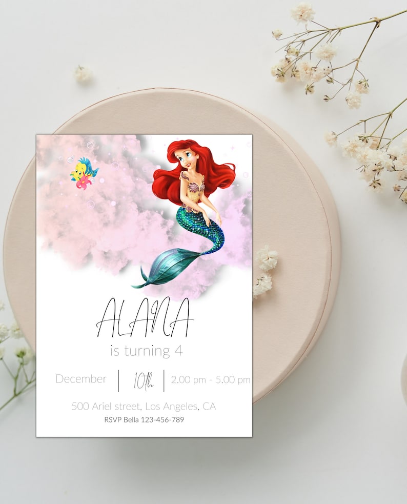 Editable Little Mermaid Invitation, Ariel Invitations, Mermaid Princess ...
