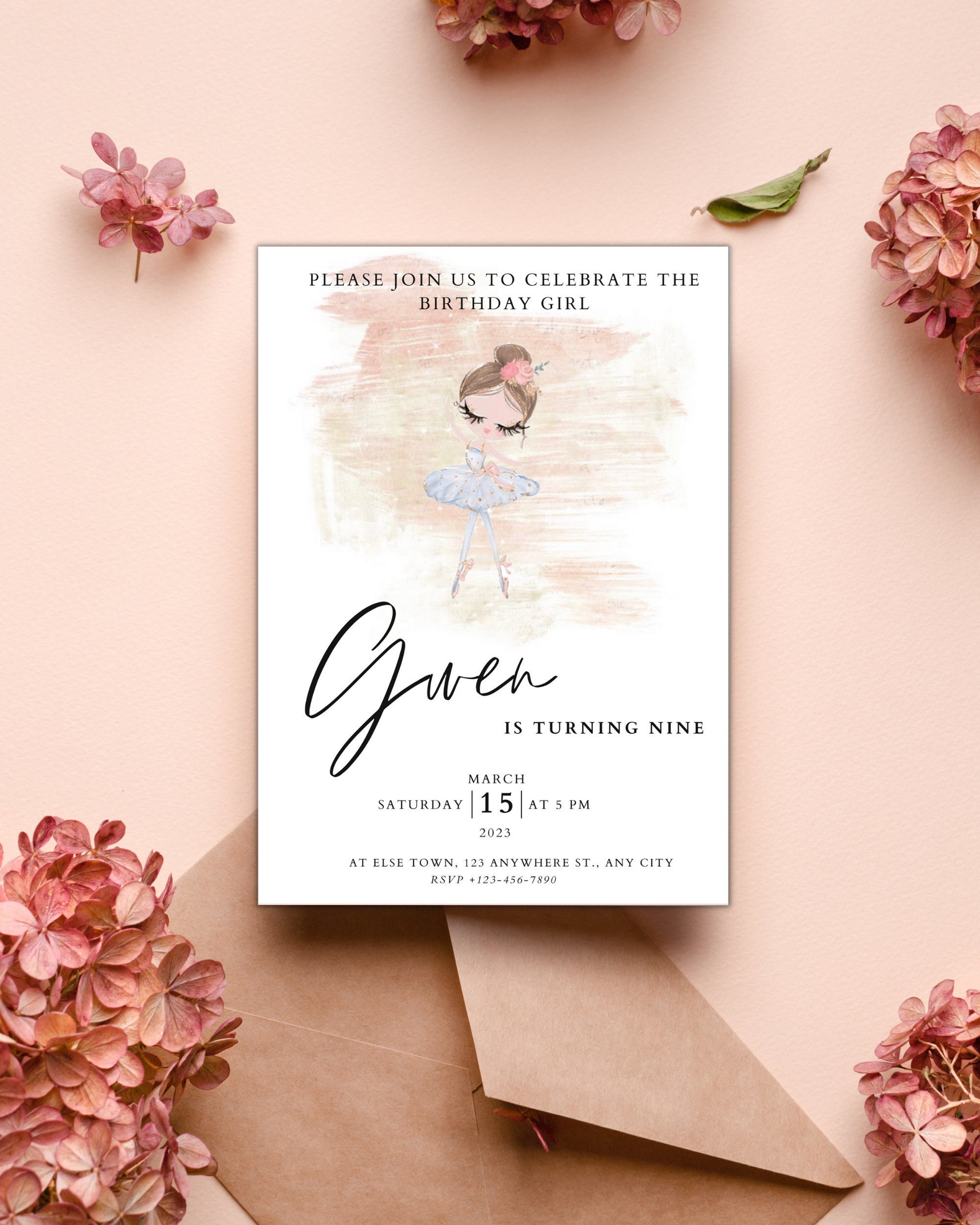 EDITABLE Ballerina Birthday Invitation Template INSTANT - Etsy