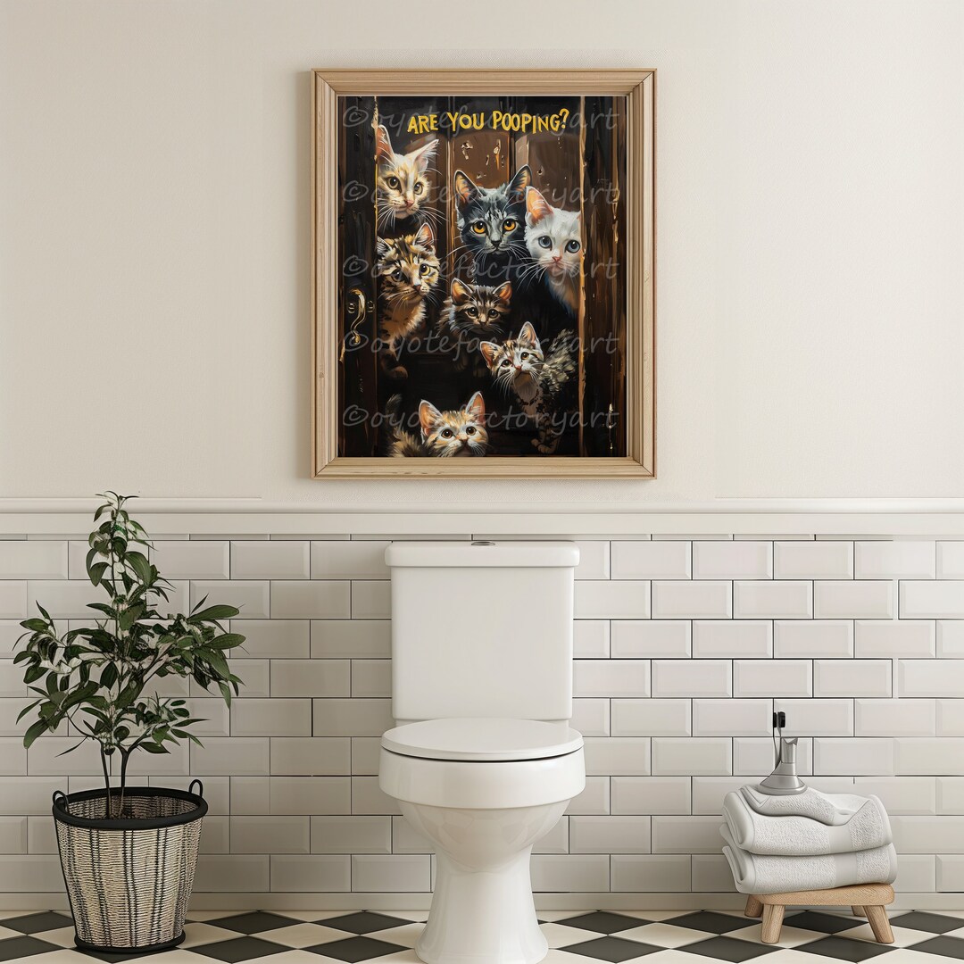 Are You Pooping Cat Poster Print or Canvas, Toilet Humor Gift Painting ...