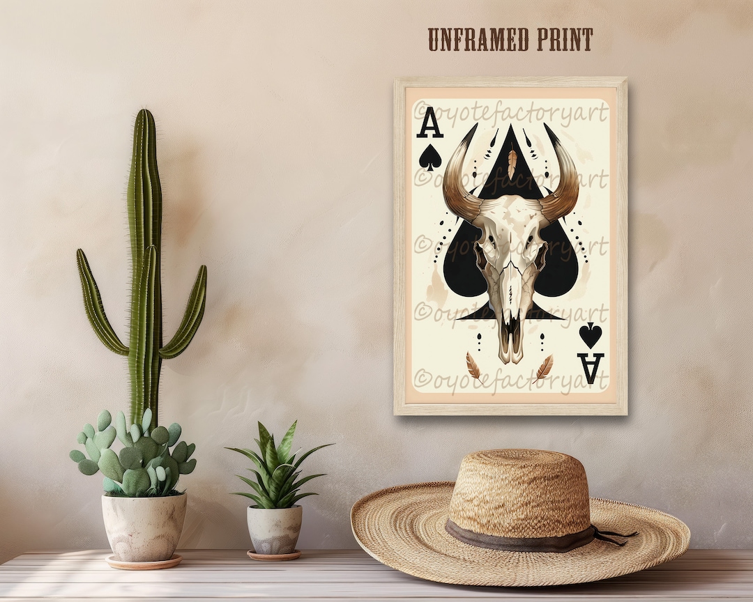 Longhorn Bull Skull Ace of Spades Poster Print or Canvas, Western ...