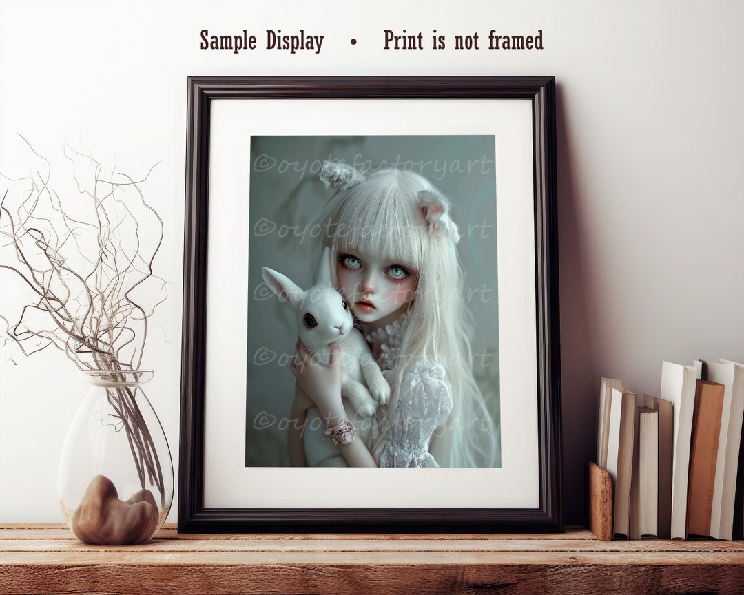 Cute Gloomy Girl Hugging Rabbit, Surreal Beauty Art, Poster Print or ...