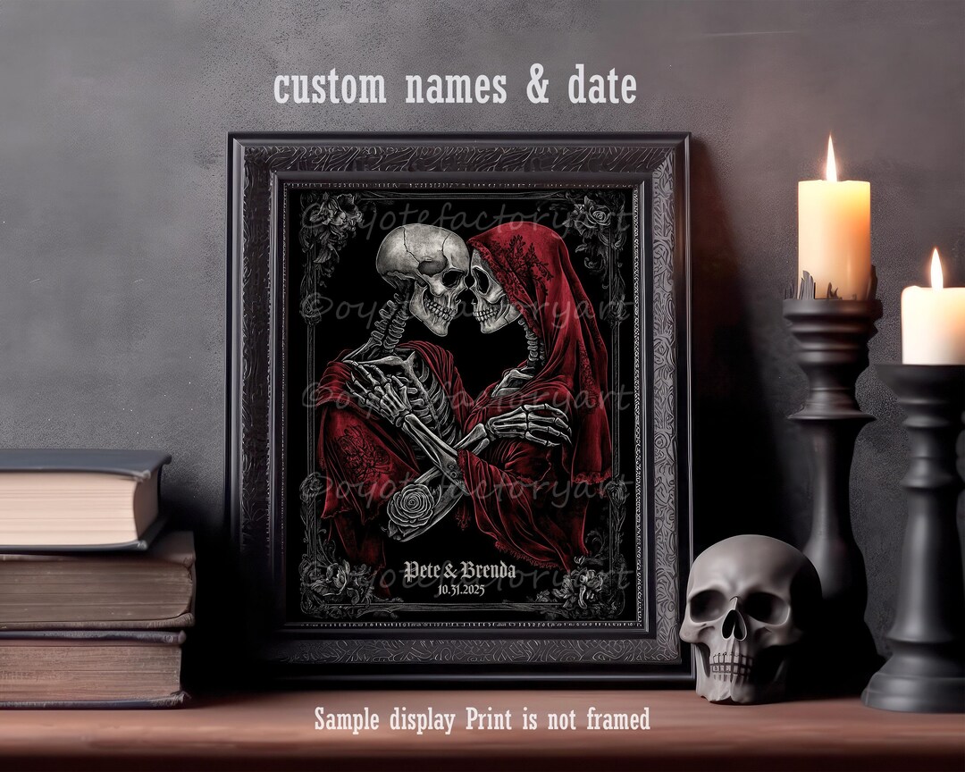 Personalized Gothic Wedding Date, Custom Names Gift Illustration, Goth ...