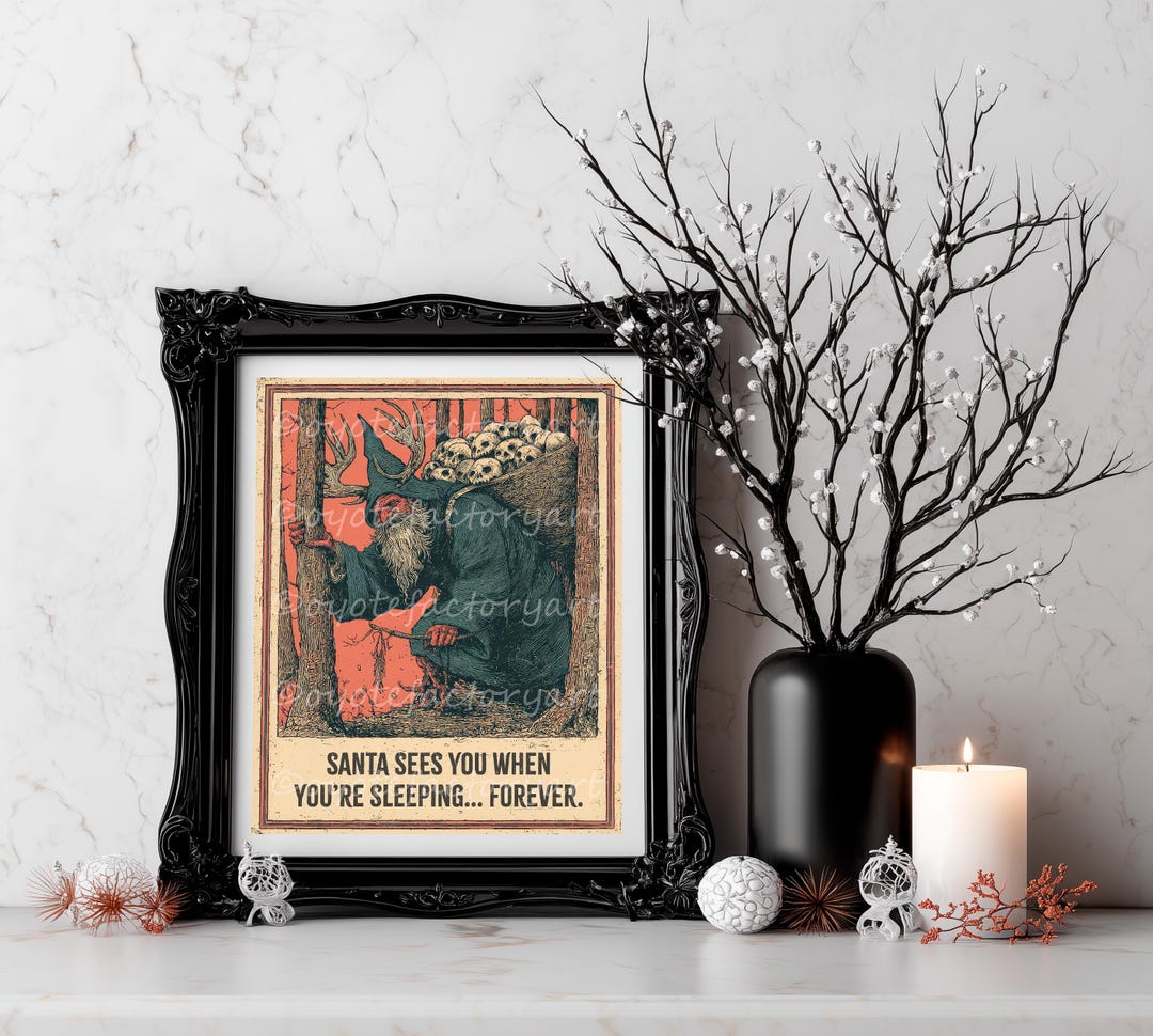 Gothic Santa Claus, Dark Christmas Wall Art, Macabre Retro Holiday ...