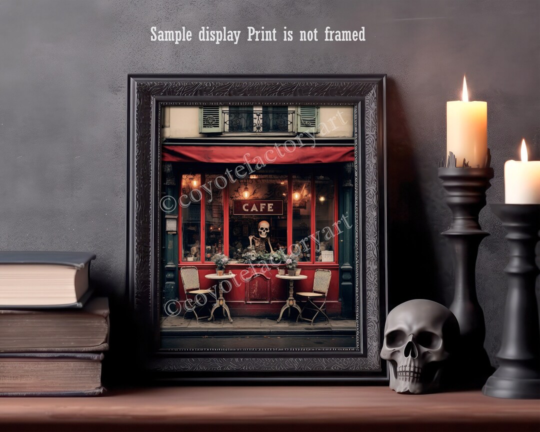 Paris Cafe Print, Skulls Macabre Bar, Skeleton Cafe, Dark Academia Home ...