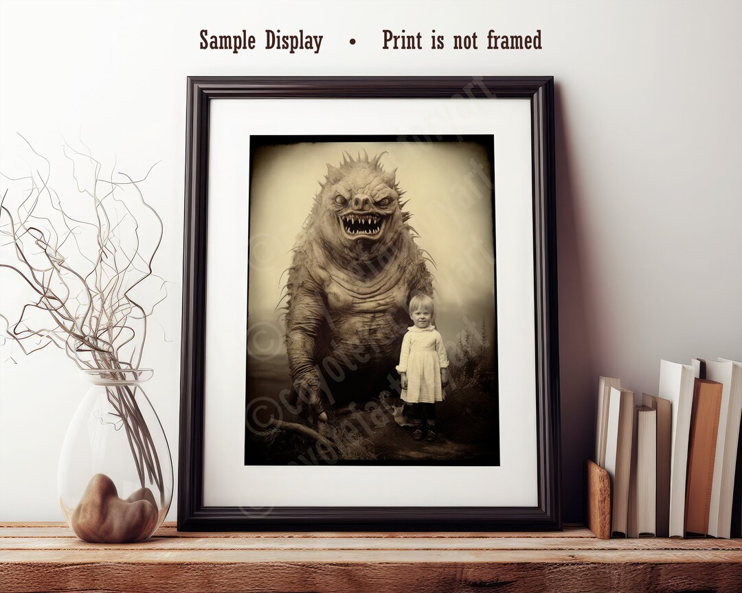 Odd Child and Creepy Monster, Vintage Weird Creature, Retro Disturbing ...