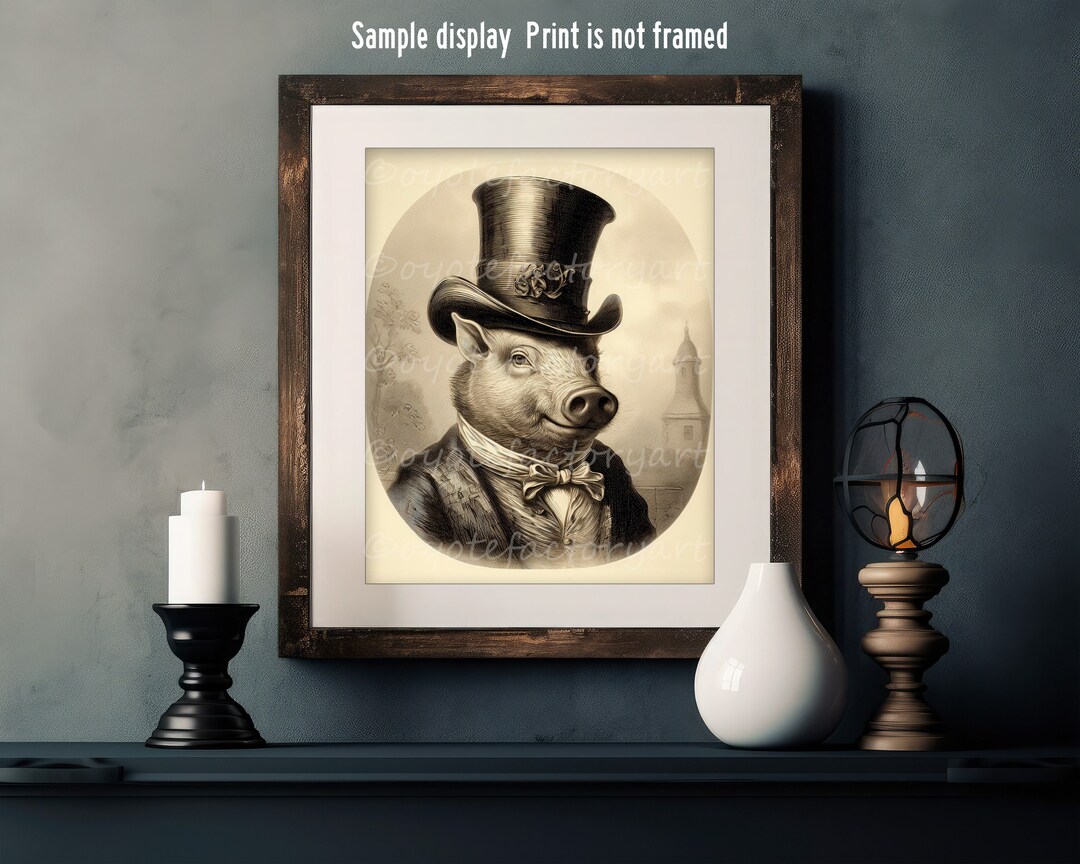 Pig Gothic Victorian Portrait Poster Print or Canvas, Vintage Dark ...