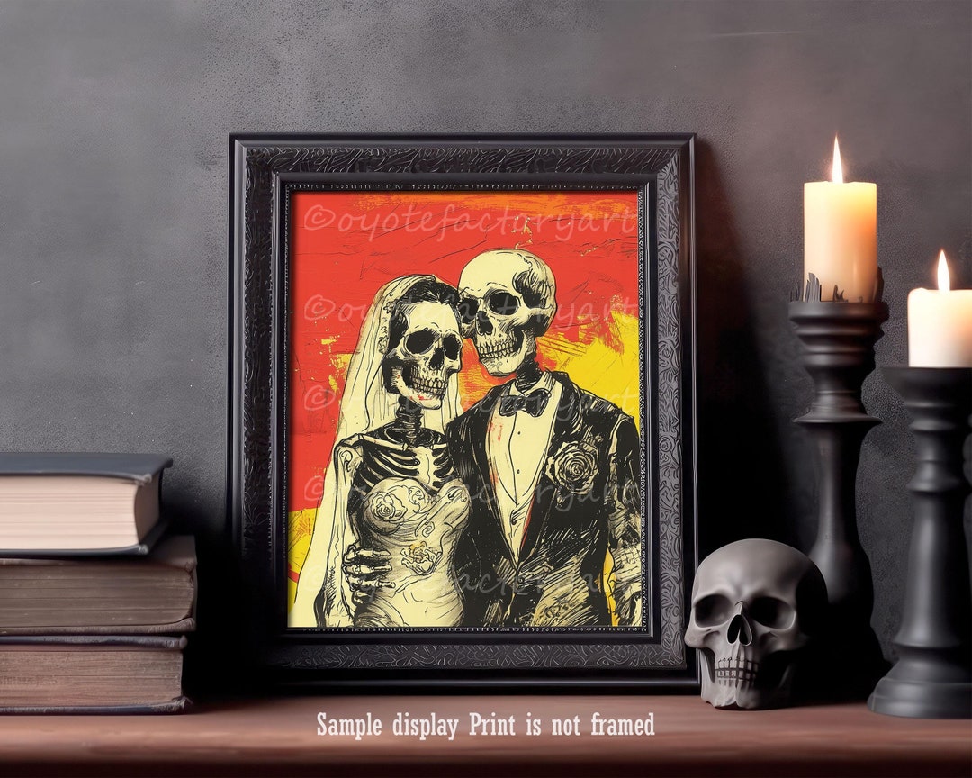 Bride and Groom Skeleton Couple Gothic Wedding Gift Illustration ...