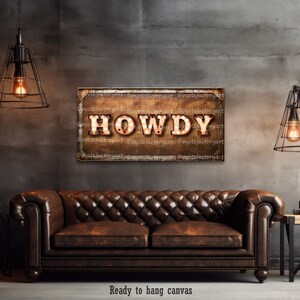 Howdy Typography Art, Industrial Canvas Ready to Hang, Western Rustic ...