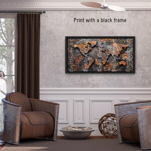 Industrial World Map Giclee Print, Grey Brown Wall Decor, Abstract ...