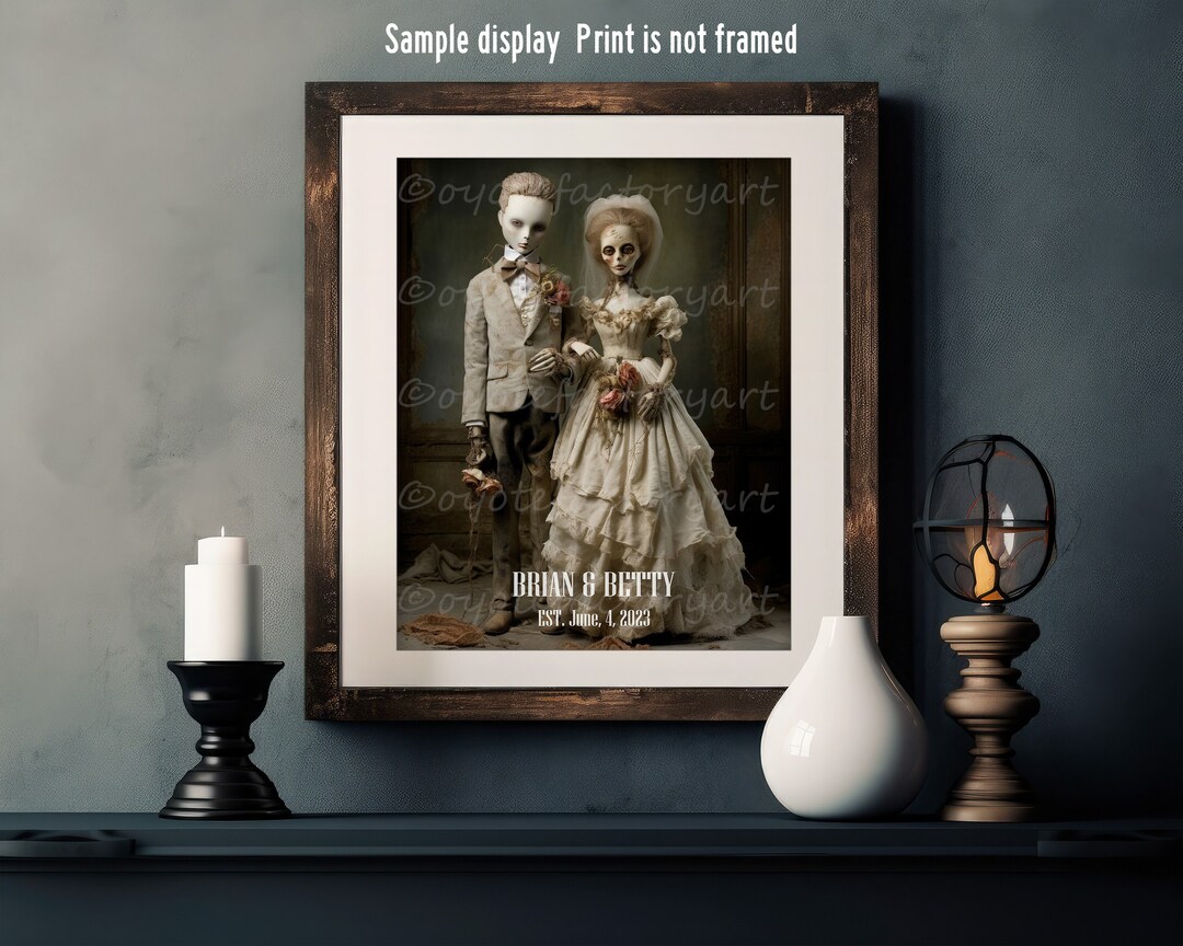 Personalized Wedding Names and Date, Creepy Dolls Loving Couple, Dark ...