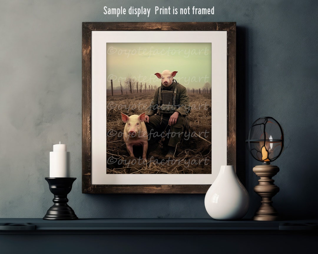 Creepy Pig, Weird Animal Head Human Body, Spooky Poster Print or Canvas ...