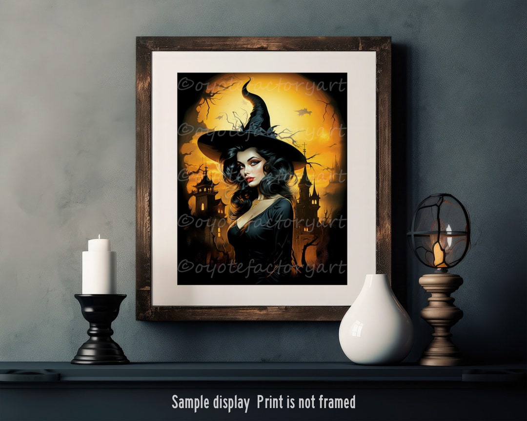 Pin up Witch Retro Illustration Poster Print or Canvas, Pulp Dark ...