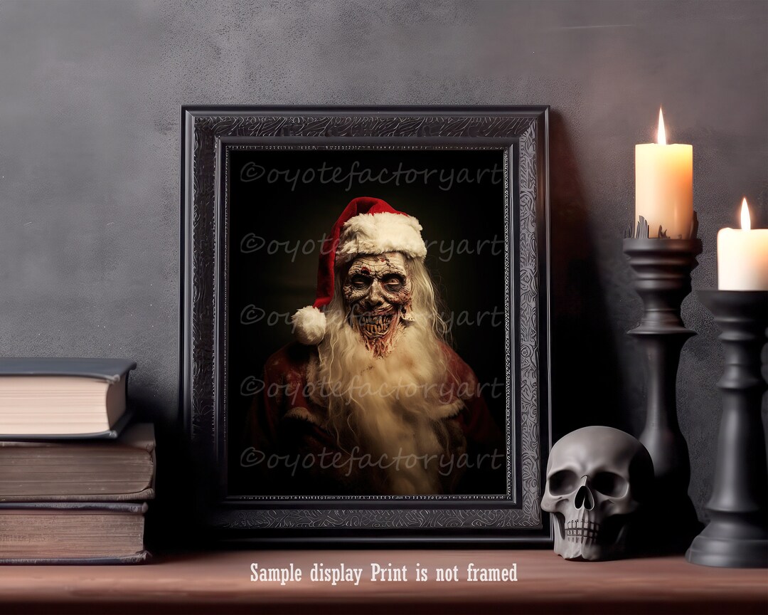 Christmas Horror Gift, Zombie Santa Claus Portrait, Gothic Wall Art ...