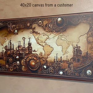 Antique Steampunk World Map Canvas Wall Art, Gift for Dad, Unique ...
