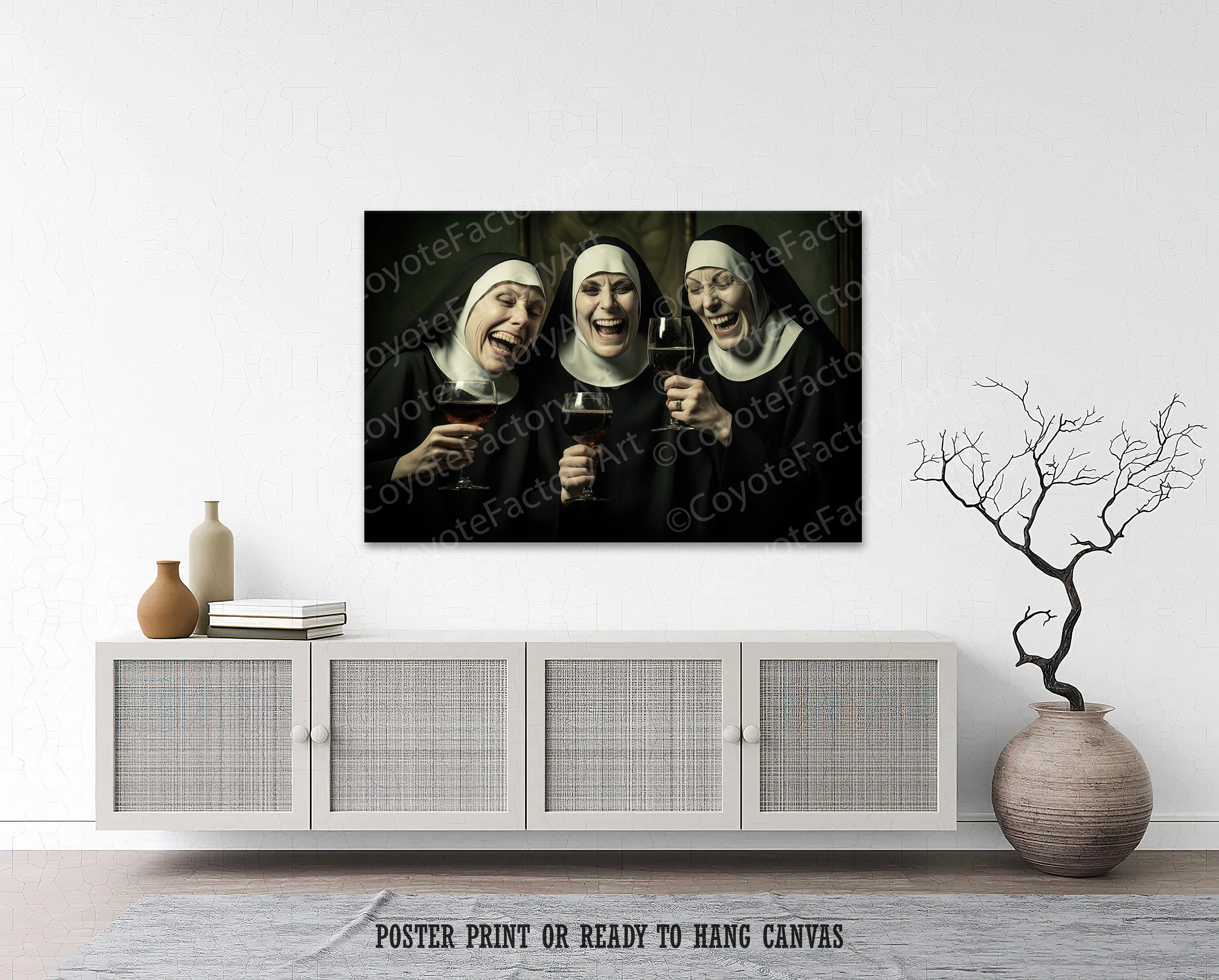 Unholy Nuns Smiling and Drinking Poster Print or Canvas Funny - Etsy