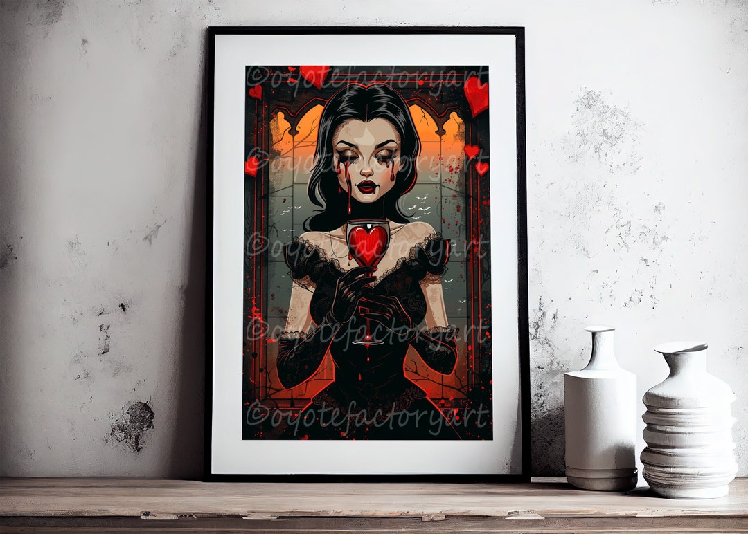 Gothic Pin up Lady Illustration Dark Valentine's Day Gift Poster Print ...