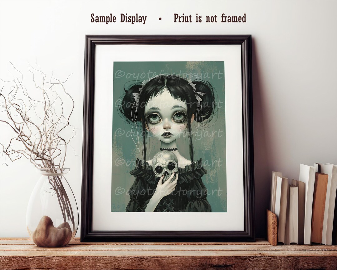 Cute Goth Girl Illustration Poster Print or Canvas, Skull Gothic Home ...