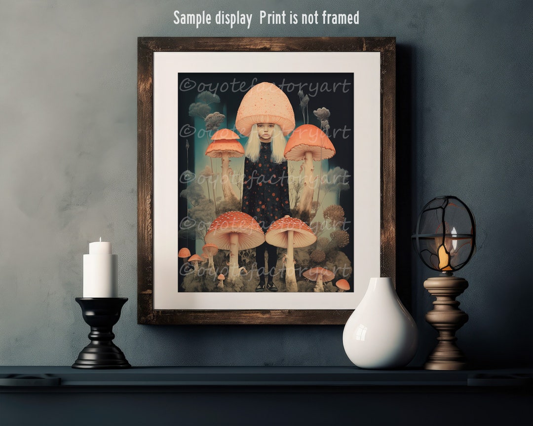 Surreal Mushroom Cute Girl Illustration, Vintage Fantasy, Retro ...