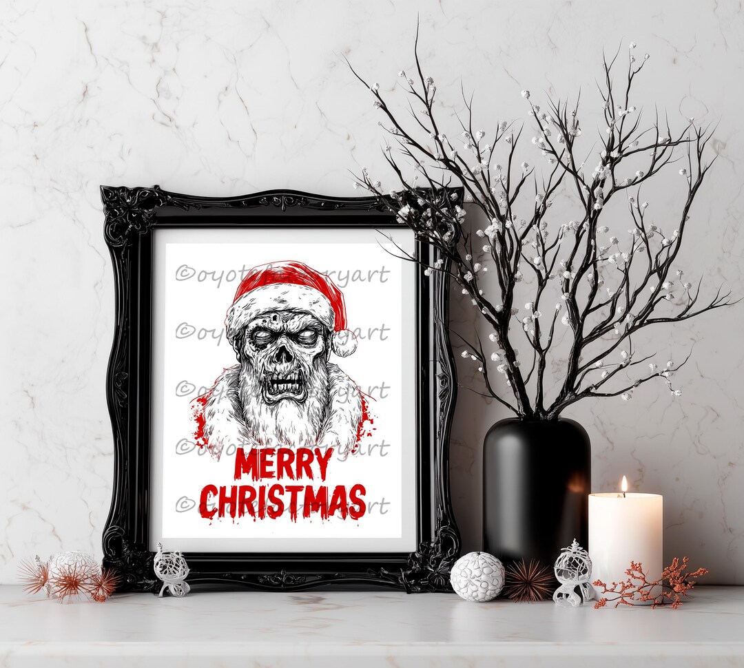 Zombie Santa Claus Macabre Horror Art Print or Canvas, Creepy Merry ...