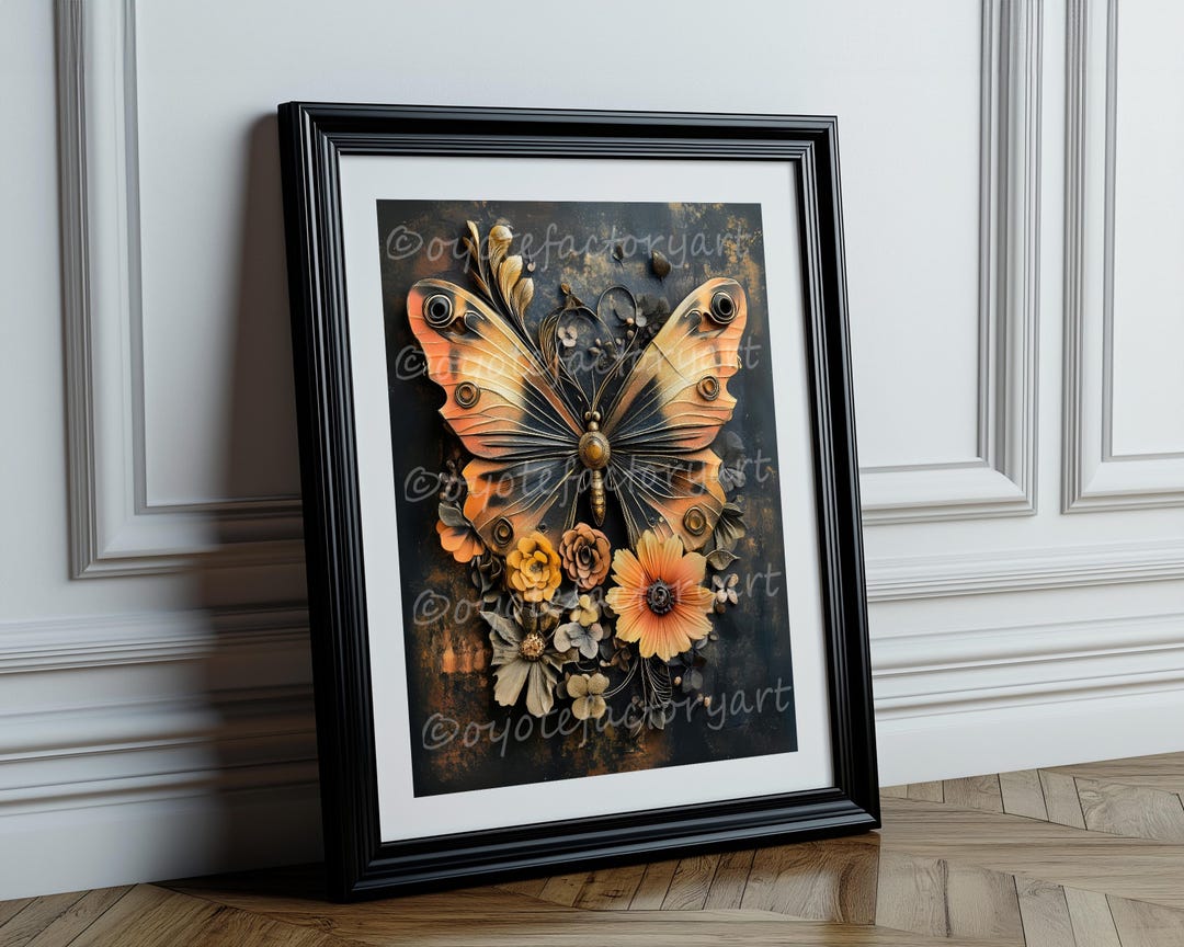 Steampunk Butterfly and Floral Art Print or Canvas – Mechanical Insect ...
