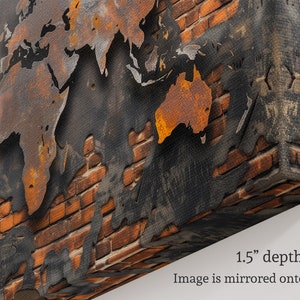 Industrial World Map Canvas Wall Art, Grey Brown Wall Decor, Abstract ...