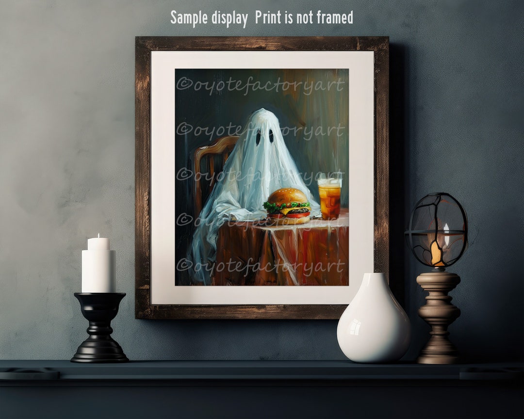 Ghost Eating Burger, Ghost Drinking Soda Painting Poster Print or ...