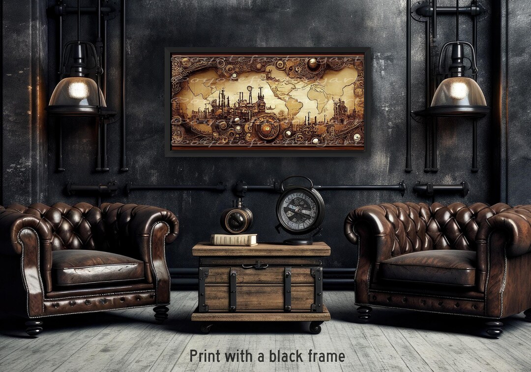Antique Steampunk World Map Giclee Print, Gift for Dad, Unique ...