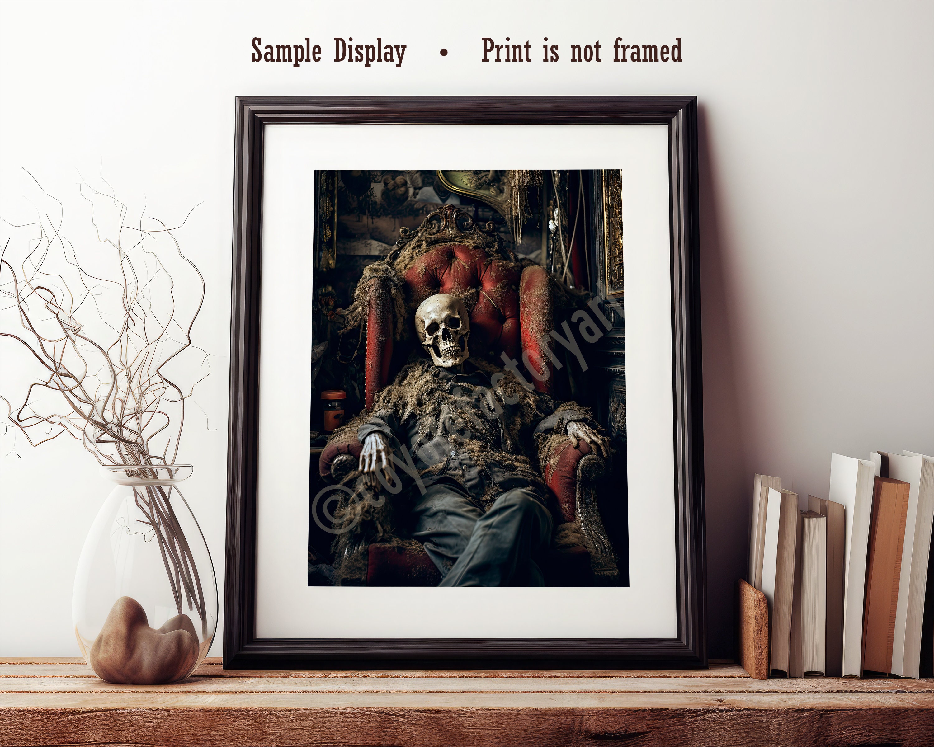 Sleeping Skeleton Print, Dark Academia Halloween Decor, Cottagecore Art ...