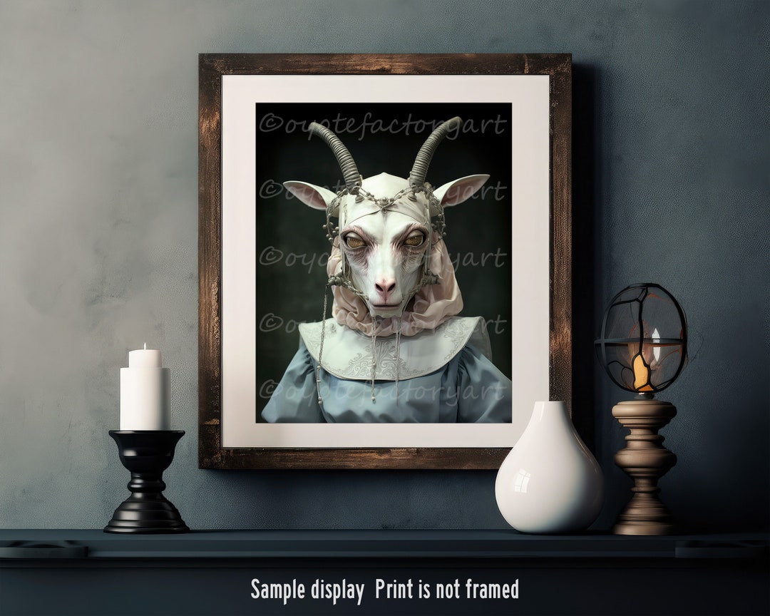 Weird Creepy Goat Nun Portrait, Surreal Disturbing Curiosities Art ...