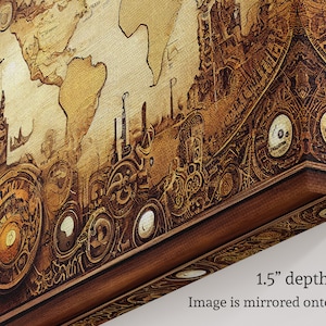 Antique Steampunk World Map Canvas Wall Art, Gift for Dad, Unique ...