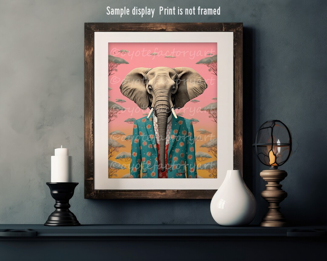 Elephant Vintage Illustration Poster, Anthropomorphic Fancy Animal ...