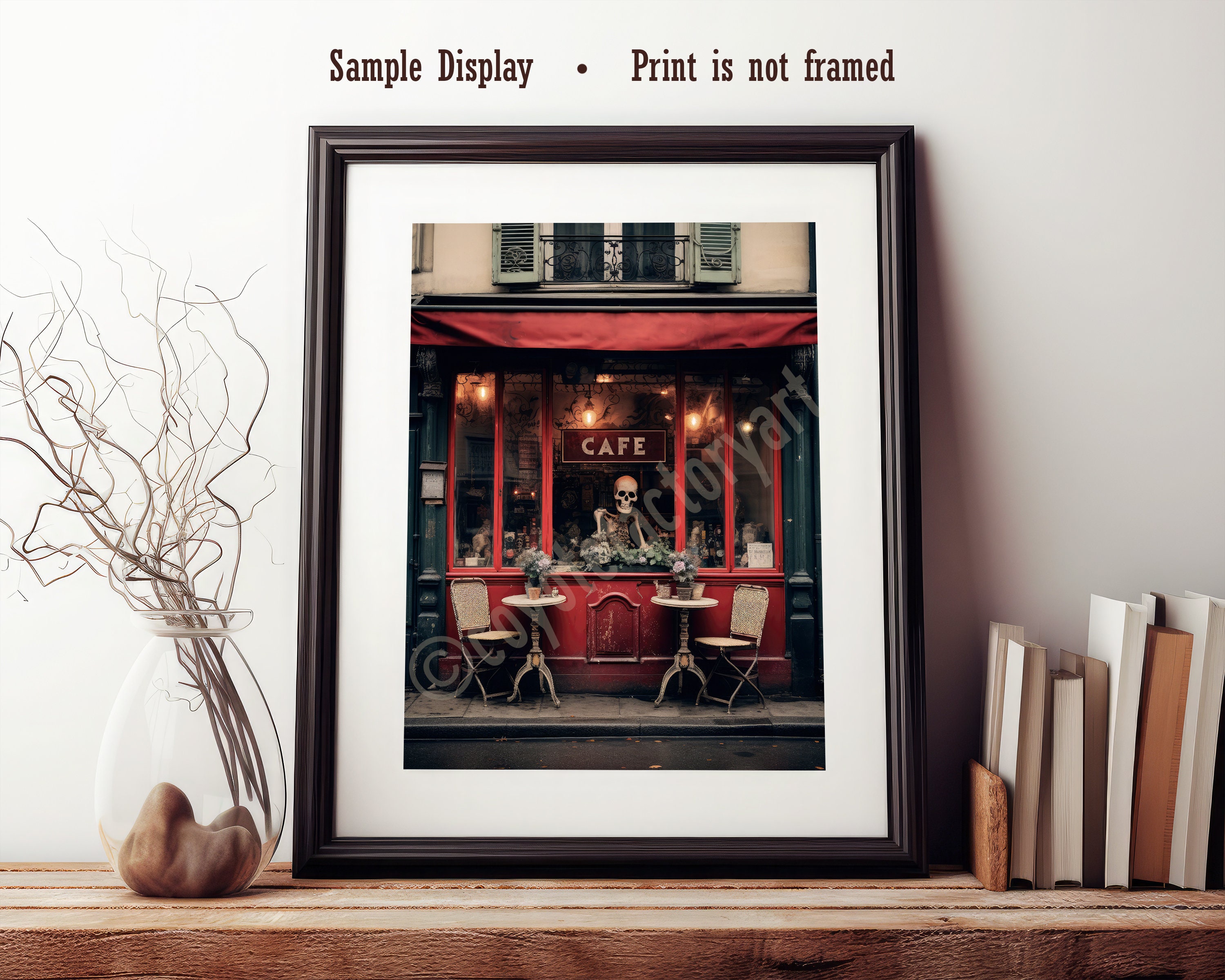 Paris Cafe Print, Skulls Macabre Bar, Skeleton Cafe, Dark Academia Home ...