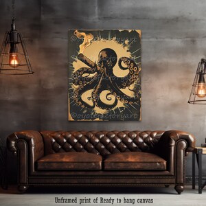 Octopus Smoking Cigar Poster Print or Canvas, Cigar Lover Gift, Funny ...