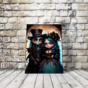 Goth Couple Illustration Poster Print or Canvas Wrapped, Gothic Love ...