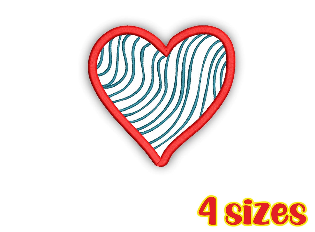 Heart Waves Pattern Set of 4 Sizes Embroidery Digital File / Machine ...