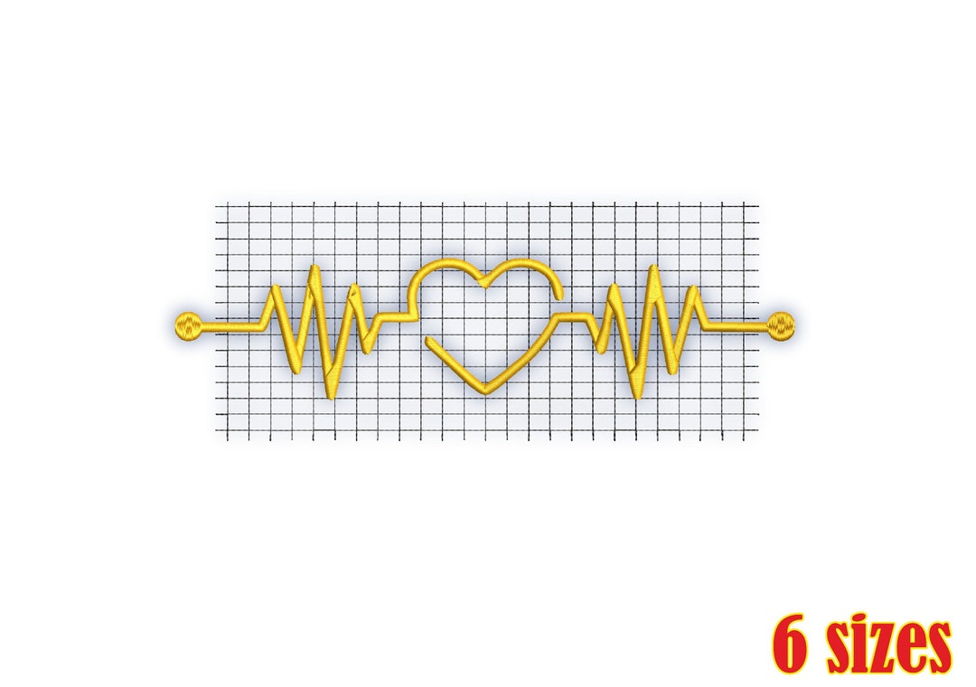 Heartbeat Chart With Heart Set of 6 Sizes / Embroidery Digital File ...