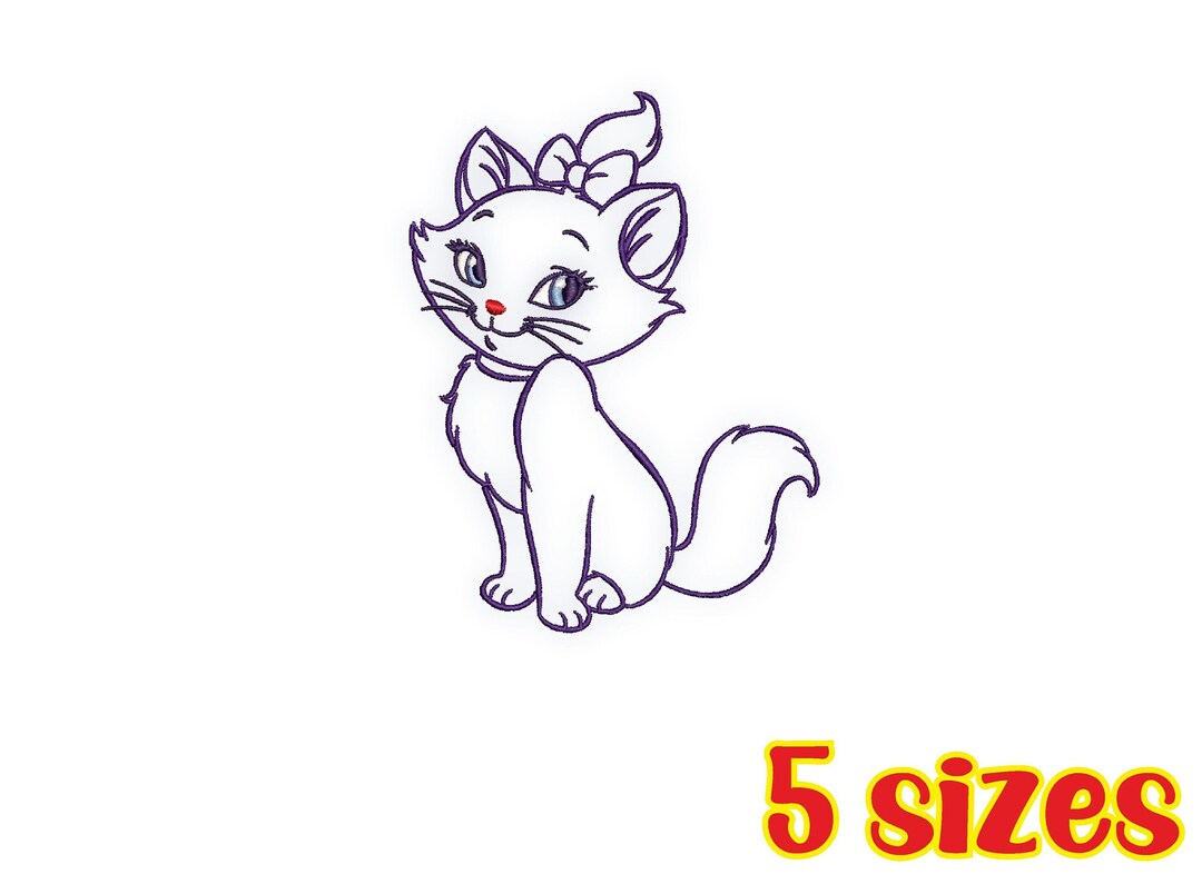 Marie Cat Outline Set of 5 Sizes/ Embroidery Digital File / Machine ...