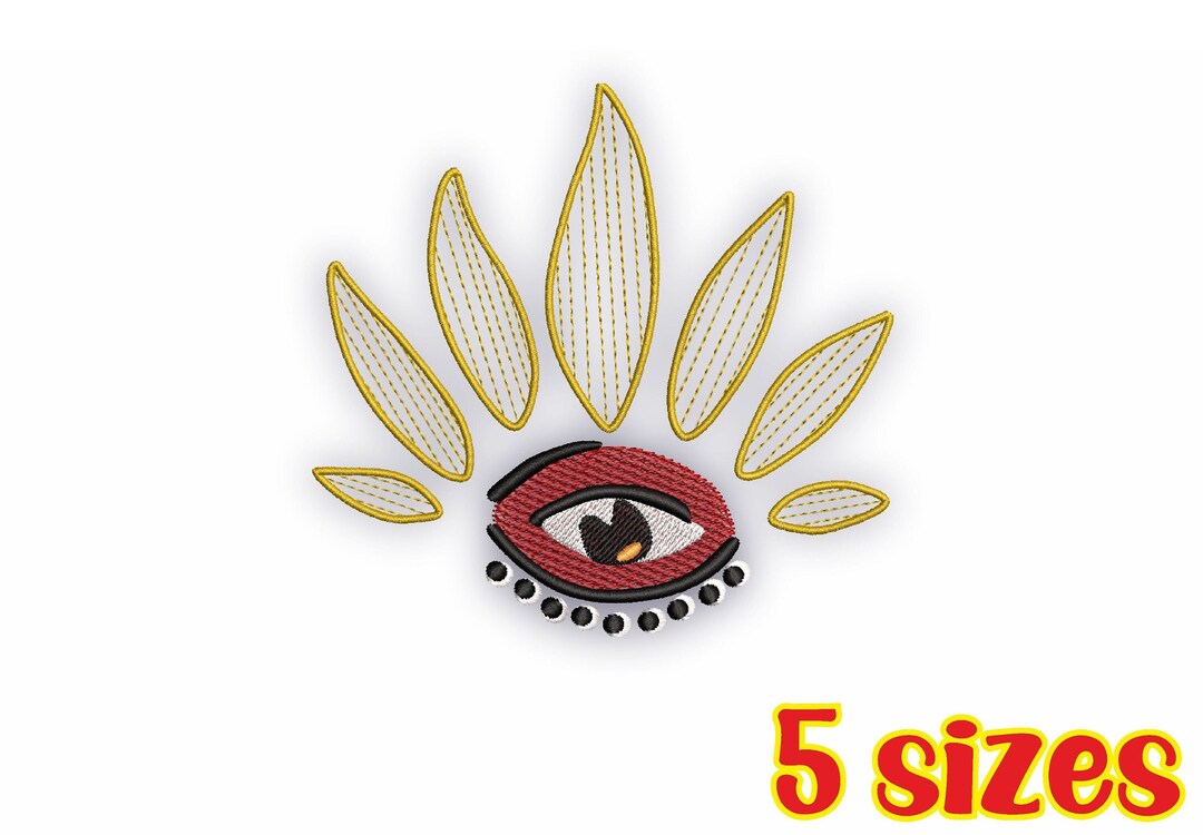 Nazar Eye With Feathers Outline Set of 5 Sizes / Embroidery Digital ...