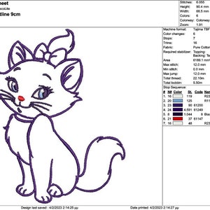 Marie Cat Outline Set of 5 Sizes/ Embroidery Digital File / Machine ...