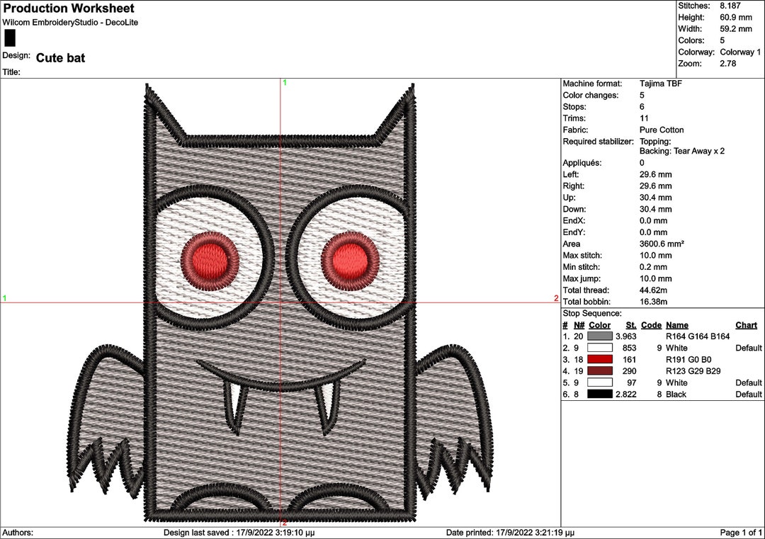 Cute Bat Embroidery Digital File / Machine Embroidery Digitizing ...