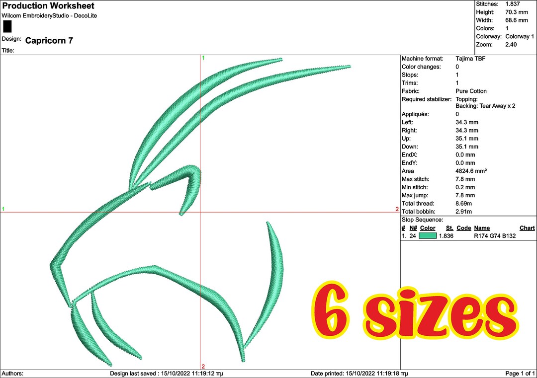 Capricorn Zodiac Sign Outline Set of 6 Sizes / Embroidery Digital File ...