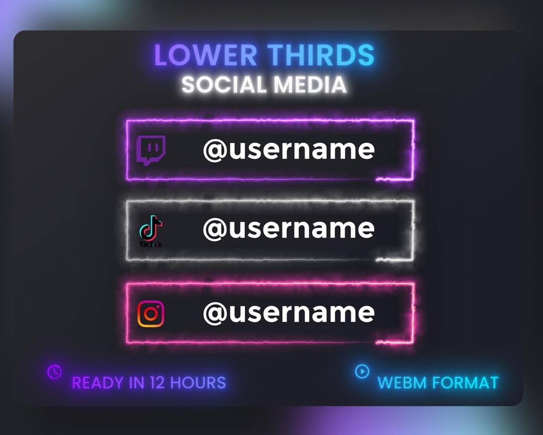Animated Social Media Lower Thirds, Twitch Neon Animated Follow Popup ...