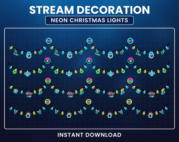 Animated Christmas Neon Lights Twitch Overlay, Christmas Neon Blue ...