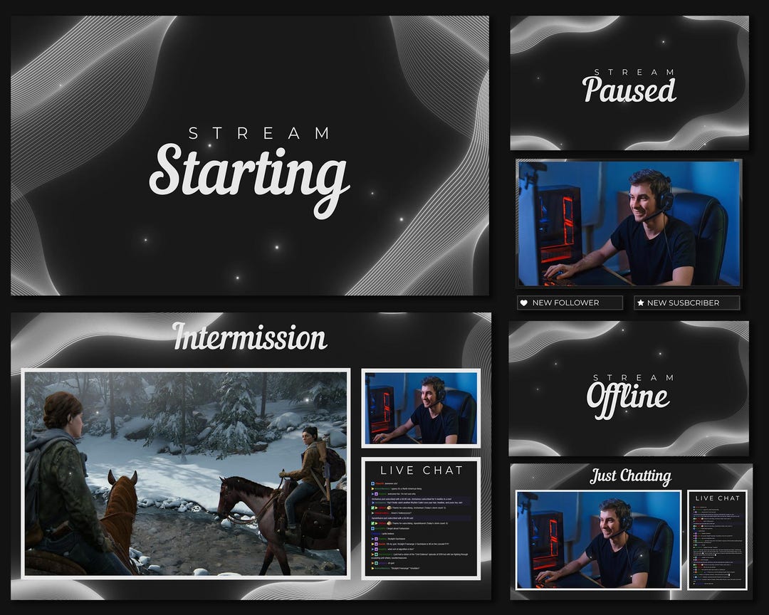 Black and White Animated Twitch Overlays, Clean Aesthetic Stream ...