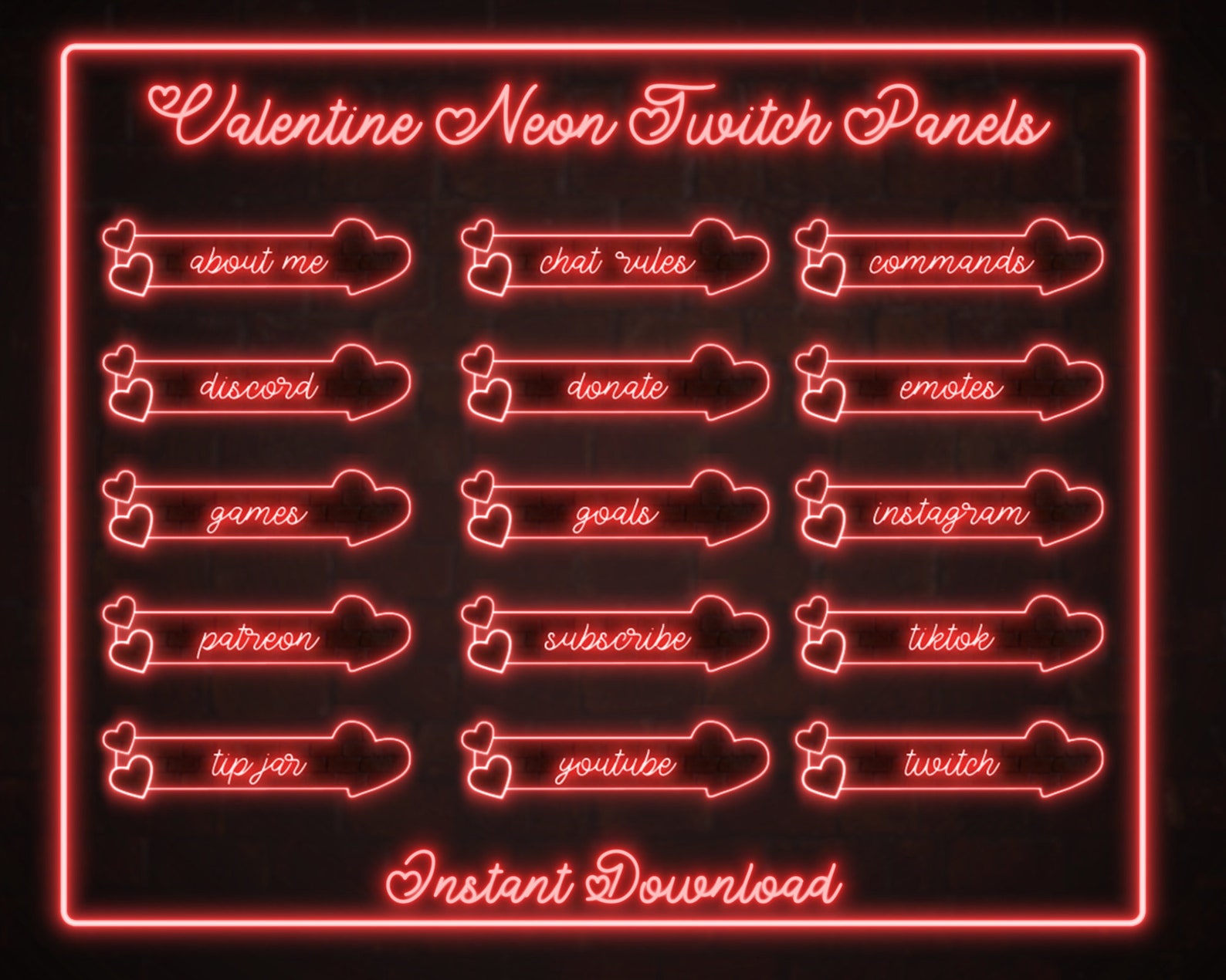 Cute Twitch Panels, Red Hearts Stream Panels, Twitch Neon Stream Panels ...