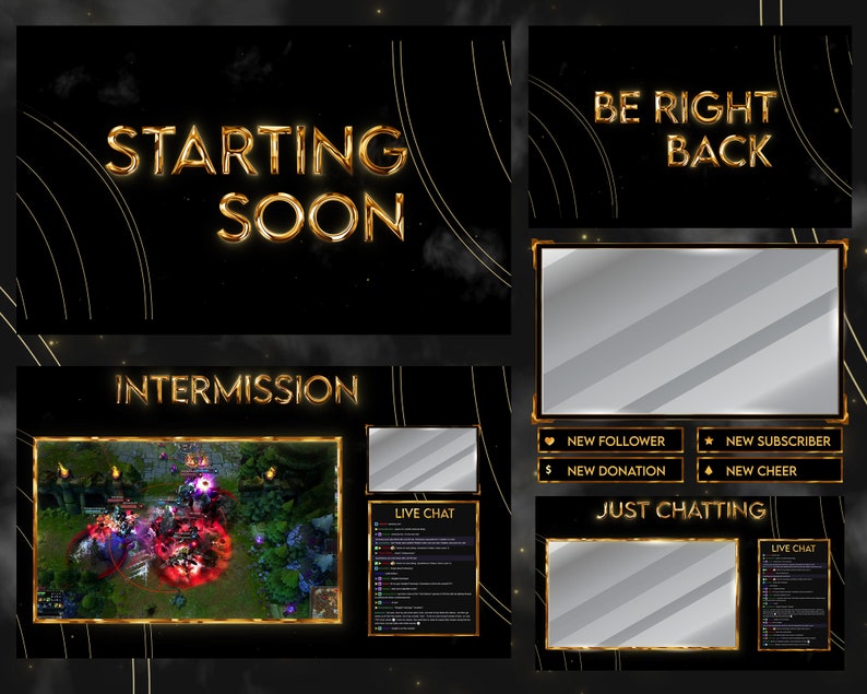 Gold and Black Animated Stream Overlays, Clean Aesthetic Luxury Theme ...